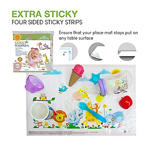 Safari Disposable Placemats for Table Top 60 Mats for Children Kids Toddlers Baby Perfect to use as Restaurants Place mats BPA Free Eco Friendly Sticks to Table Fun Designs Keep Neat Now!