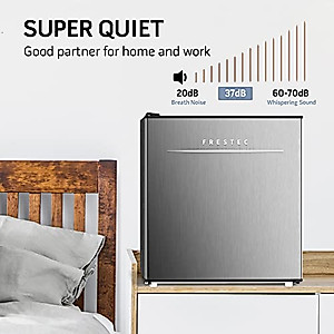 Frestec 1.6 Cu.Ft Mini Fridge for Bedroom, Mini Refrigerator with freezer, Dorm Fridge with Freezer, Reversible Door Perfect for Room and Office, Adjustable Temperature(without Handle, Silver)