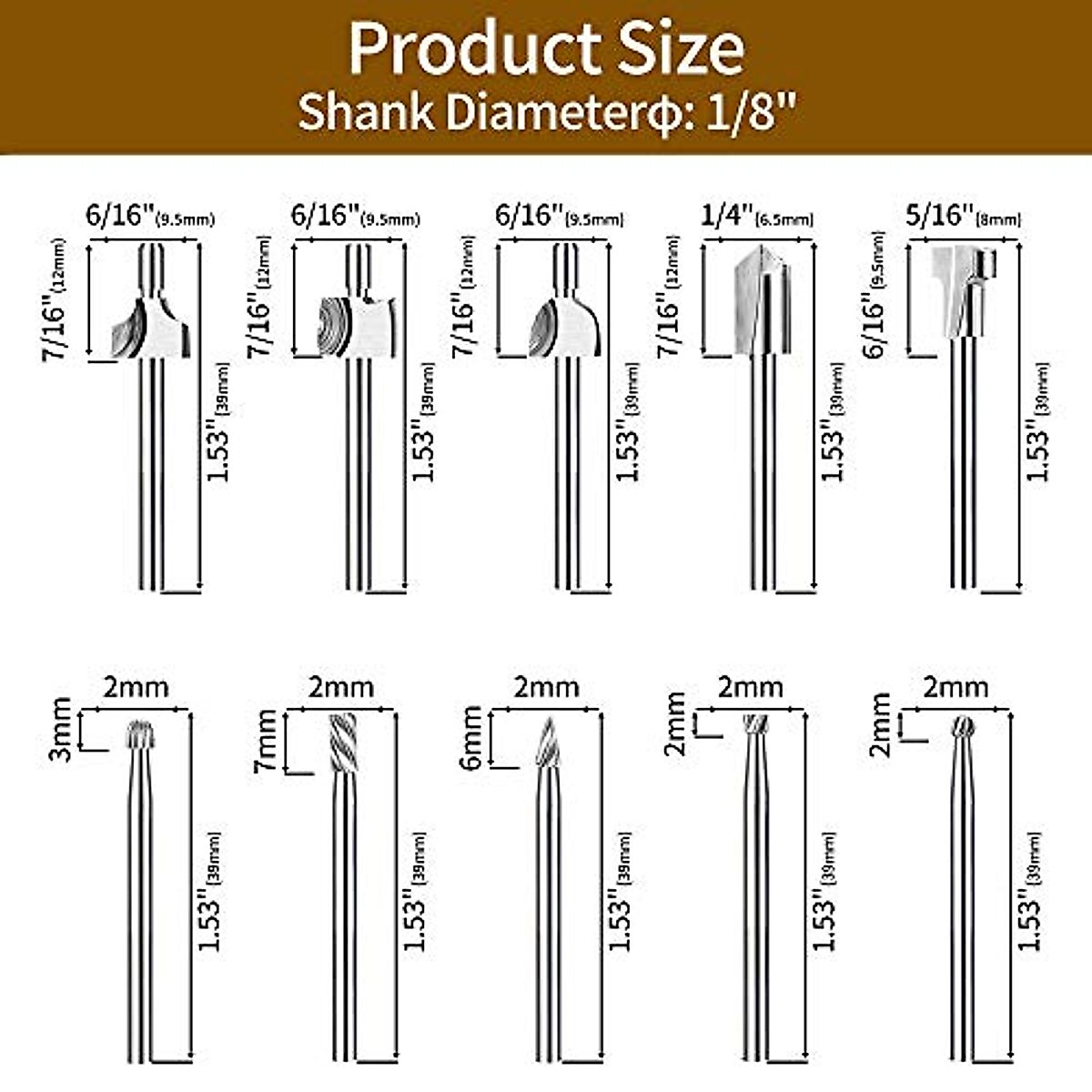 20Pc HSS Router Carbide Engraving Bits and Router Bit Set with 1/8"(3mm) Shank for Power Rotary Tools Accessories for DIY Woodworking, Carving, Engraving, Drilling, Sculpting