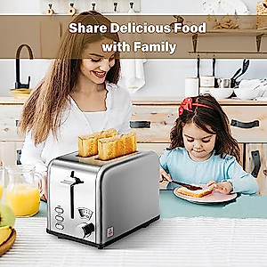 YSSOA 2-Slice Toaster with 1.5 inch Wide Slot, 5 Browning Setting and 3 Function: Bagel, Defrost & Cancel, Retro Stainless-Steel Style, Toast Bread Machine with Removable Crumb Tray, Silver