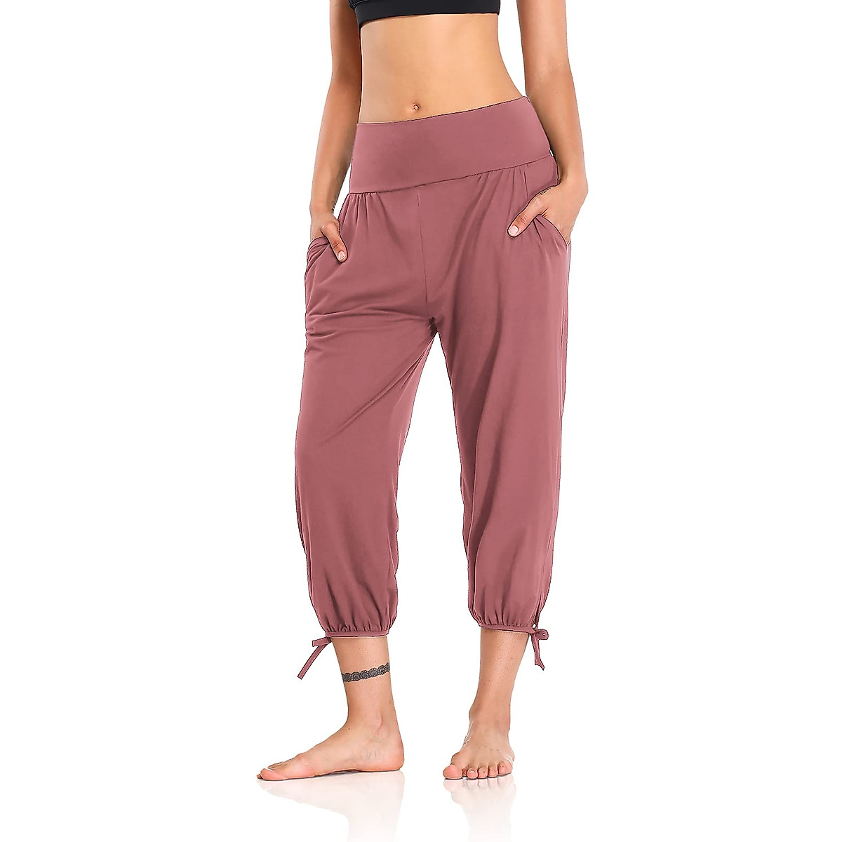 DIBAOLONG Womens Yoga Pants Capri Loose Workout Sweatpants Comfy Lounge Joggers with Pockets Cameo XL