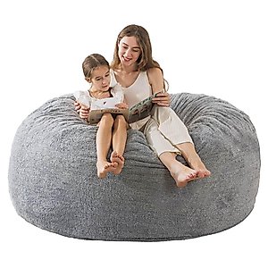 WhatsBedding [Sherpa Fabric] Bean Bag Chair: 3 ft Memory Foam Bean Bag Chairs for Teens/Kids with Filling,Ultra Soft Faux Fur Fabric, Large Bean Bag with Filler for Living Room,3 Foot,Light Grey