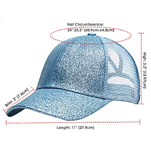 Anna-Kaci Womens Baseball Cap Glitter Ponytail Hat High Messy Bun Ponycap Trucker Dad Hat, Blue