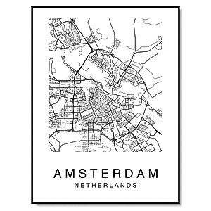 Custom Map Poster Personalized Map Print City Map Wall Art Decor Black and White Sizes Available