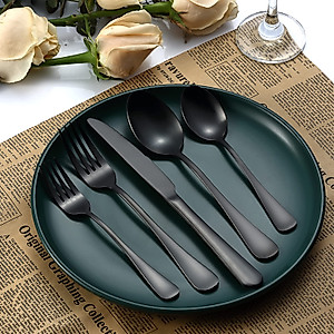 Briout Matte Black Silverware Set, Stainless Steel Cutlery Set Service for 4, Black Flatware Utensil Set include Fork Knife Spoon for Kitchen Home Restaurant, Premium Tableware