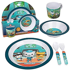 Octonauts 5 Pc Mealtime Feeding Set for Kids and Toddlers - Includes Plate, Bowl, Cup, Fork and Spoon Utensil Flatware - Durable, Dishwasher Safe, BPA Free