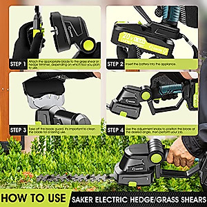Saker Cordless Hedge Trimmer-20V Electric Shrub Trimmer Grass Shears Handheld Grass Cutter, Hedge Shear with 2 PCS Rechargeable Battery and Charger for Garden, Lawn