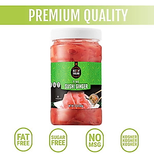 Best of Thailand Japanese Pink Pickled Sushi Ginger | No MSG | 2 Jars of 12oz Fresh Sliced Young Gari Pickled Ginger in Sweet Pickling Brine with Color | Fat-Free, Sugar-Free, Kosher