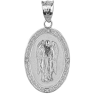 Claddagh Gold .925 Sterling Silver Cubic Zirconia 1-1/4” Oval Saint Gabriel The Archangel Medal Pendant - Pendant Only