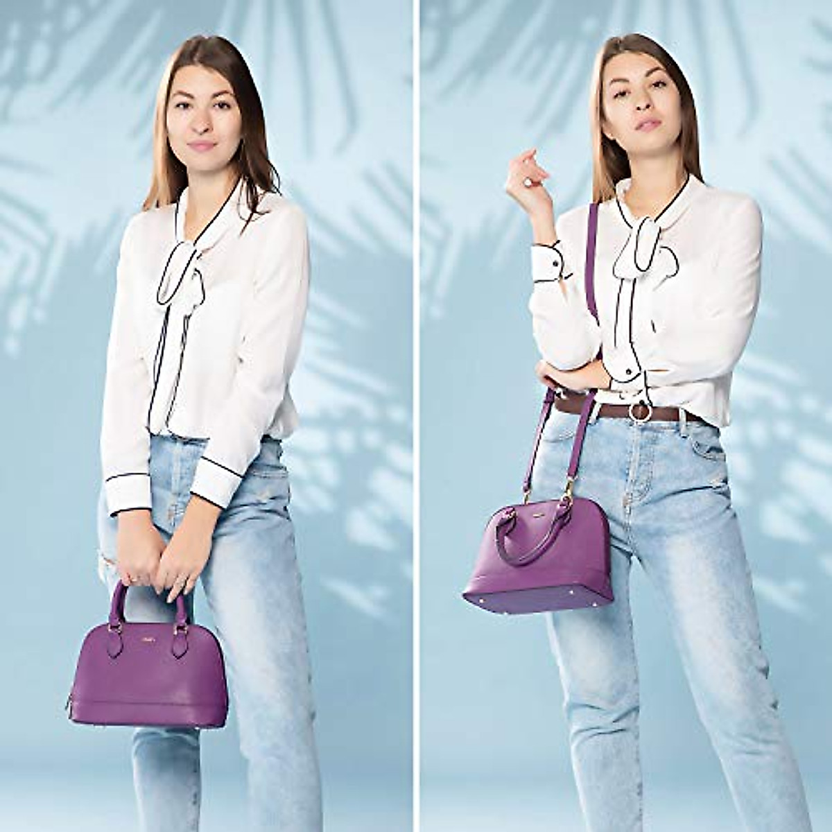 Small Crossbody Bags for Women Classic Double Zip Top Handle Dome Satchel Bag Shoulder Purse Purple