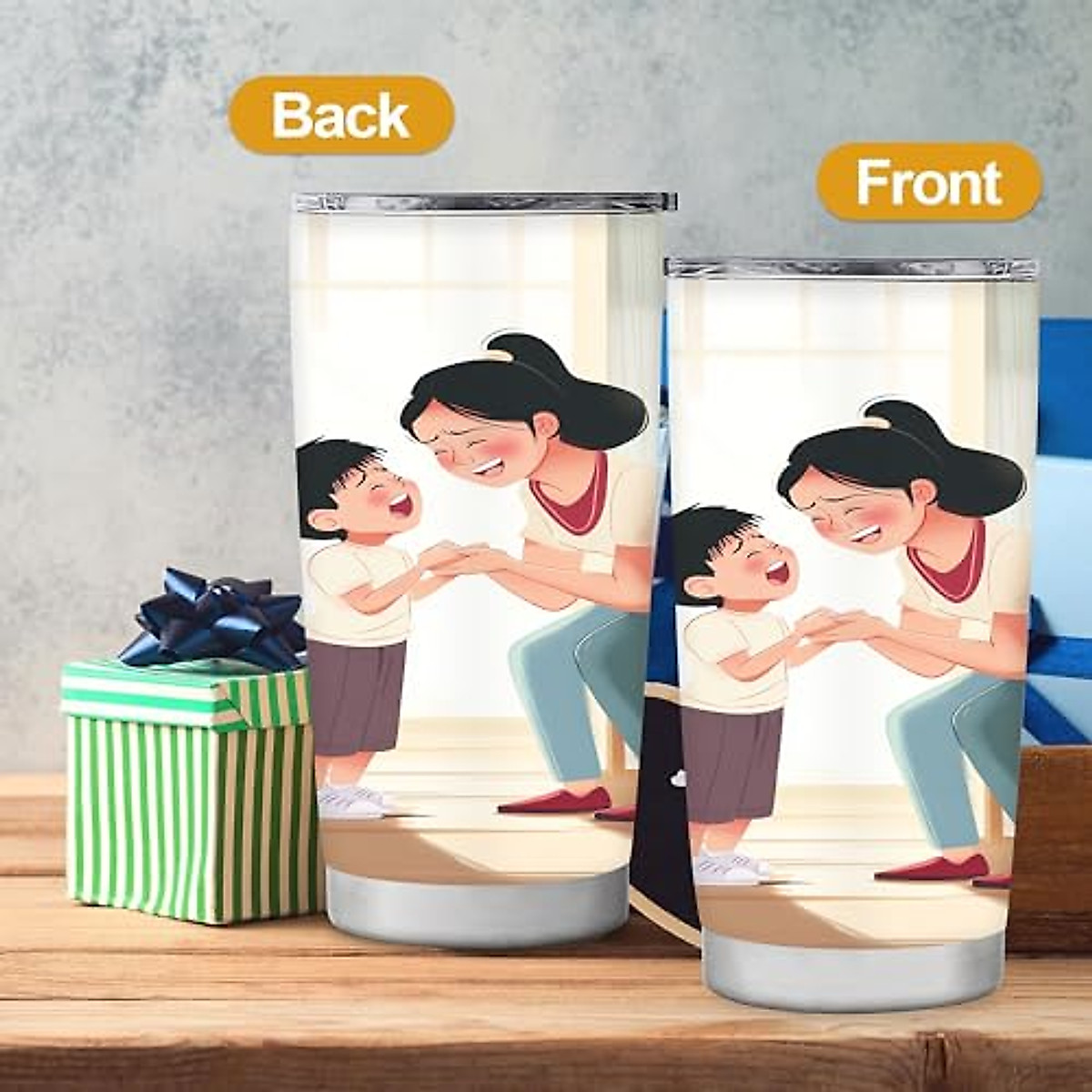 FOCIUZTA 20oz Mother and Child Cartoon Tumbler with lid, Travel Coffee Cup, Ideal for Easter, Mother Day, and birthday gifts