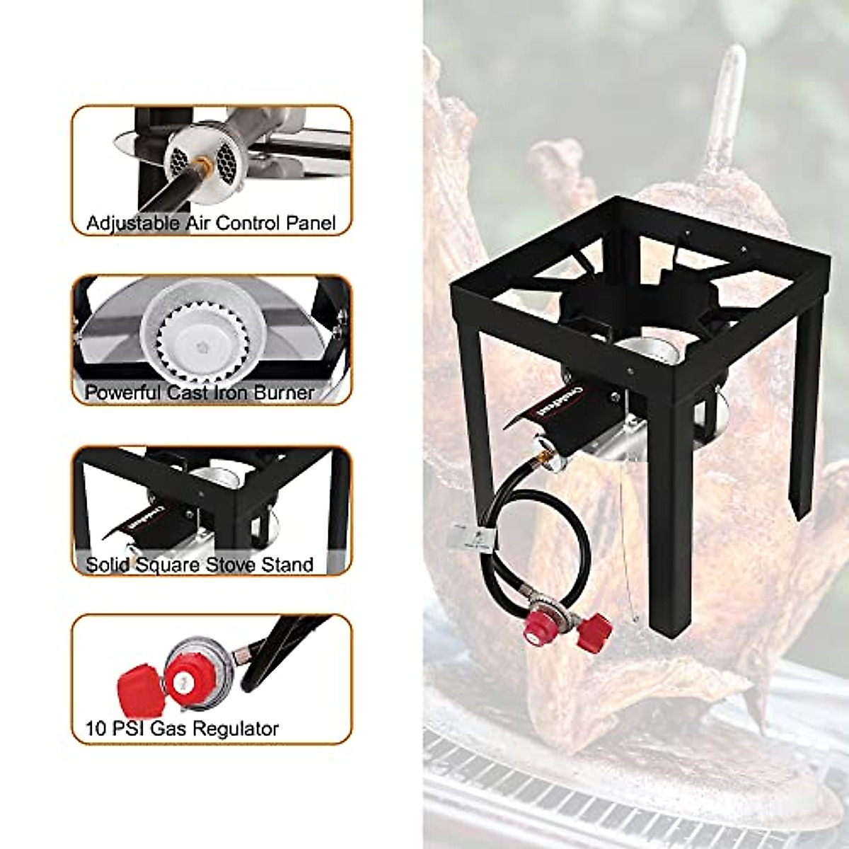 Grills House Turkey Fryer Set TF30TG, Aluminum Fish Boiler Steamer Kit with Heat-Resistant Gloves, 50,000 BTU Propane Burner, Ideal for Thanksgiving Day and Outdoor Cooking, 30 Qt & 10 Qt Pot