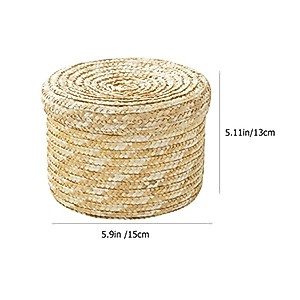 Cabilock Laundry Basket Woven Wheat- Straw Bin Straw Woven Storage sundries storage basket stationery storage basket decorative woven basket Baskets with Lid Wicker Serving Basket Classroom Decor