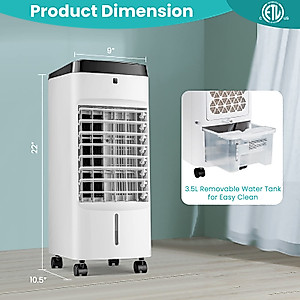DORTALA Evaporative Air Cooler, 3-in-1 Cold Air Cooling Fan with Remote, 3.5L Water Tank, 2 Ice Packs, 4 Modes, 3 Speeds & Timer, 70° Oscillation, Portable Swamp Cooler for Small Rooms