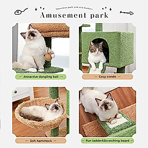 PAWZ Road 41 Inches Cactus Cat Tower with Sisal Covered Scratching Post and Cozy Condo for Indoor Cats, Cat Climbing Stand with Plush Perch &Soft Hammock for Multi-Level Cat Play House