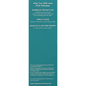 PUR PLUS Water Pitcher & Dispenser Replacement Filter 3-Pack, Genuine PUR Filter, 3-in-1 Powerful Filtration for More Chemical & Physical Substance Reduction, 6-Month Value, Blue (CRF950Z3)