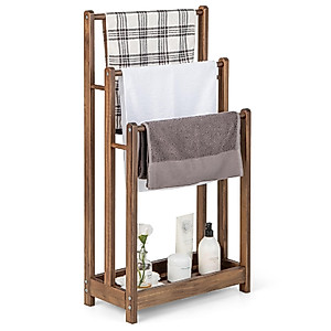 Giantex Towel Rack for Bathroom - 3 Tier Freestanding Towel Racks with Storage Shelf, Wood Hand Towel Drying Stand, Blanket Holder for Living Room, Laundry Room, 18" L x 9" W x 34" H (Rustic Brown)
