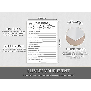 All Ewired Up 50 Who Knows the Bride Best (50-Cards) Fun Wedding Shower Decorations Engagement Party Rehearsal Dinner Game Activity, How Well Do You Know The Bride, Minimalist Script