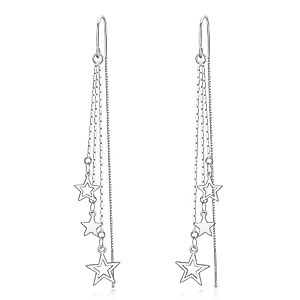 Star Threader Earrings Tassel Dangle Drop Long Chain Charm Earrings 925 Sterling Silver Jewelry Gifts for Women