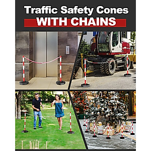 RoadHero [2 Pack] Traffic Delineator Post Cones with Fillable Base, Expandable Traffic Safety Barrier with 8FT Plastic Chain, Traffic Safety Delineator Cones for Parking Lot [Red/White]