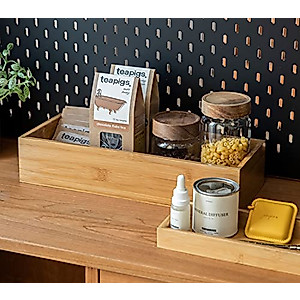 Natural Bamboo Bathroom Tray -Wooden Basket for Toilet Tank Top and Counter - Home Decor Wood Box for Toilet Paper Storage - Towel Holder for Guest