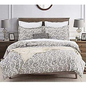 DAUAOTO Twin XL 68"X92" Duvet Cover Set, Cotton Farmhouse Print Bedding for Twin Extra Long Bed, Gray Paisley Pattern