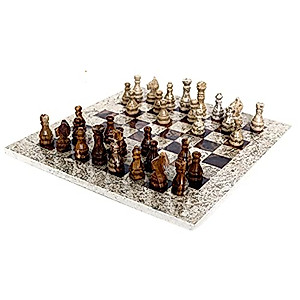 RADICALn 15 Inches Fossil Coral and Dark Brown Weighted Handmade Marble Most Popular Chess Board Games Set - Classic Style Staunton Home Decor Chess Set