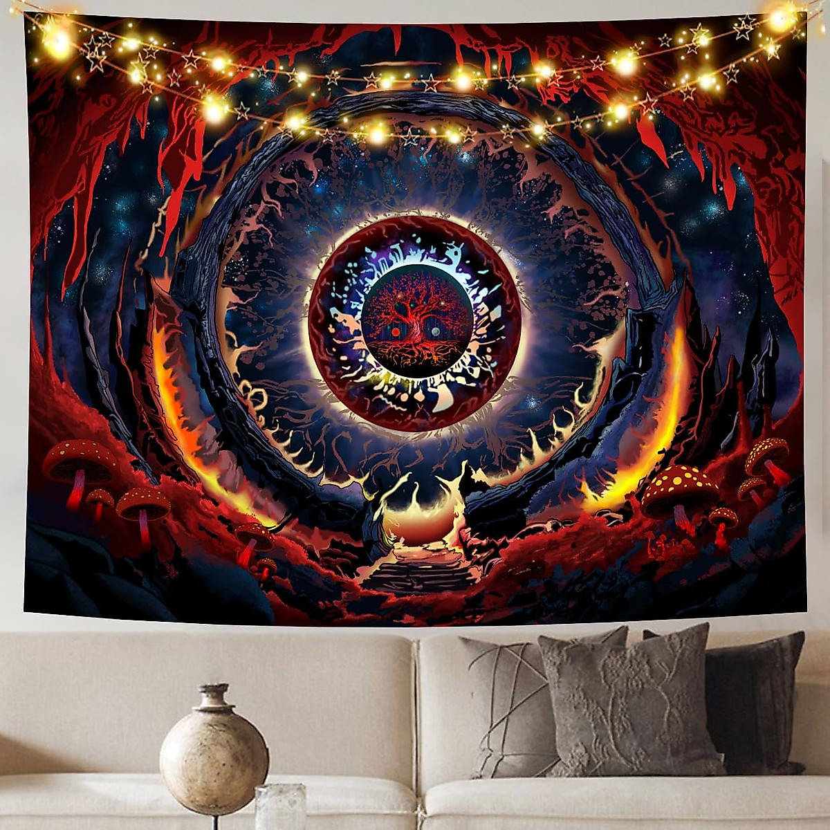 vavalad The Eye Tree of Life Tapestry Nature Plant Black Light Tapestry in Dark Tree of Life Tapestry Reaction Moon Tapestry Poster Wall Hanging Bedroom