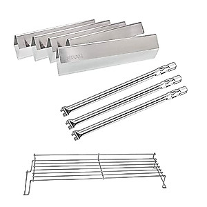QuliMetal 65054 Warming Rack, 304 Stainless Steel Flavor Bars and 304 Stainless Steel Grill Burner for Weber Genesis 300 Series (2011-2016)