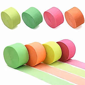 400feet Blacklight Party Streamer Decorations 4 Rolls Glow Crepe Paper UV Reactive Fluorescent Neon Paper Streamers Glow Party Supplies and Decorations for Wedding, Birthday, Neon Party, Fiesta Party