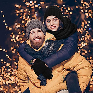 3 Pieces Winter Beanie Hat Scarf Touch Screen Warm Gloves Set Warm Knit Skull Cap for Men and Women (Black)