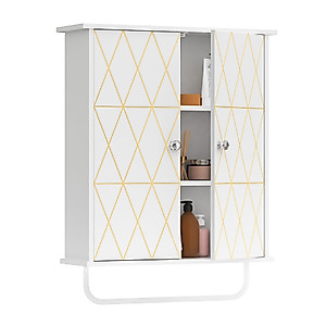 Bathroom Wall Cabinet Storage Cabinet Above Toilet, Bathroom Cabinet with Gold Decoration, Adjustable Shelves, Medicine Cabinet, and Space Saving Medicine Cabinet in The Living Room Cabinet White