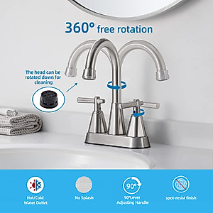 Brushed Nickel Bathroom Sink Faucet, SBOSBO 4 Inch Bathroom Faucet for Sink 3 Hole, 2 Handle Sink Faucet with Pop Up Drain Assembly and 2 Water Supply Hoses for RV Bathroom Vanity