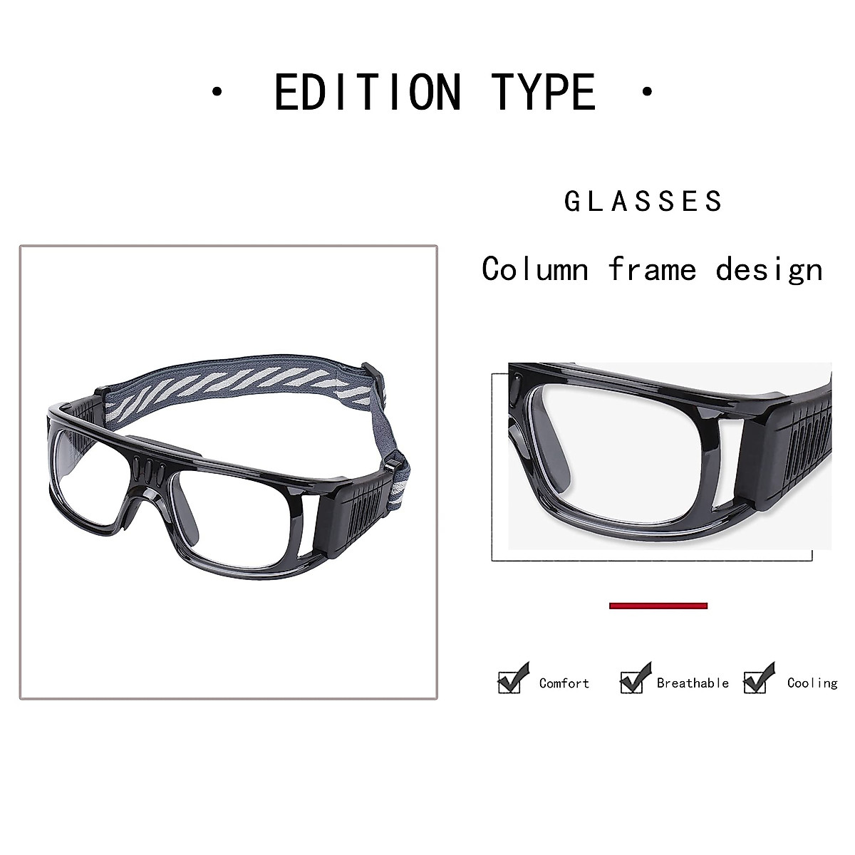 Professional Sports Goggles Glasses Men Women Racquetball Basketball Football Sport Eyewear Protective Glasses Anti-fog Shock Collision Lens Replaceable (Black Frame Black Pad) 8068