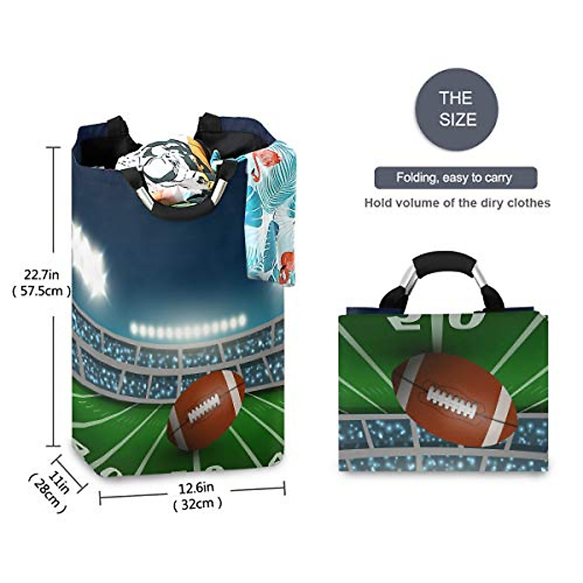 ALAZA American Football Stadium Laundry Basket Hamper Large Storage Bin with Handles for Gift Baskets, Bedroom, Clothes