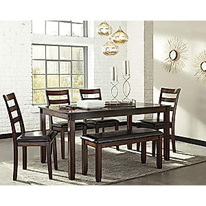 Signature Design by Ashley Coviar 6 Piece Dining Set, Includes Table, 4 Chairs & Bench, Dark Brown