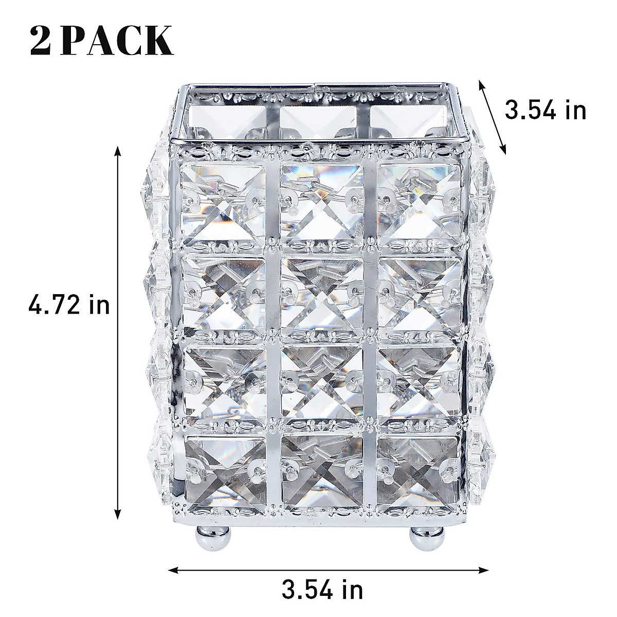2 Packs Crystal Makeup Brush Holder Organizer Cosmetics Brushes Storage Cup Handcrafted Pen Pencil Holder Container, Square (Silver)