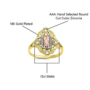 Savlano 18K Gold Plated Yellow White & Rose Tri Color Lady of Guadalupe Virgin Mary with 4 Round Cut Cubic Zirconia Women Religious Ring (7)