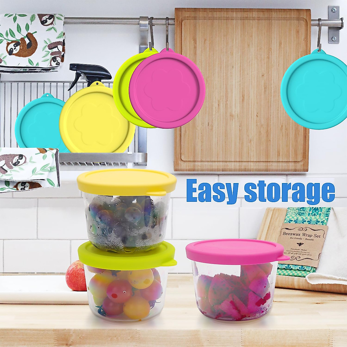 VIOTIIN 1 Cup (4 Pack) + 2 Cup (4 Pack) Silicone Replacement Lids Storage Cover for Pyrex 7202-PC and Anchor Hocking Glass Bowls (Container not Included) 8 Pack Microwave, Dishwasher and Freezer Safe
