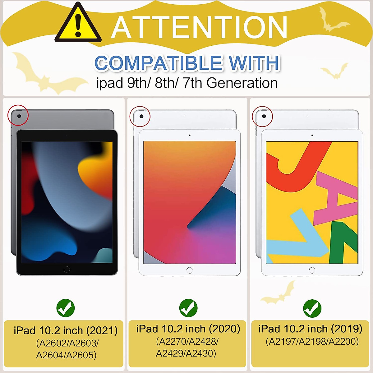 YIMIKOL Kids Case for iPad 9th Generation/iPad 8th Generation/iPad 7th Generation, iPad 10.2 inch Case 2021/2020/2019, Heavy Duty Shockproof Rugged Protective 10.2" Cover for Boys Girls (Black+Gold)