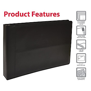 GOLD SEAL 7 Ring Executive Check Binder with Zipper Pouch, Black Textured Premium Leatherette Cover, for 9 x 13 3 Per Page Business Checks, 600 Check Capacity Checkbook Holder