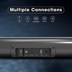 BESTISAN Sound Bars for TV, Wired and Wireless Bluetooth 5.0 TV Sound bar 34inches Soundbar for Home Theater HDMI-ARC/Optical/Coaxial/AUX/USB/Bluetooth Connection, Wall Mountable