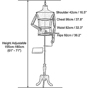 Tailors Dummy Mannequins Male Mannequin Torso with Detachable Flexible Arms and Hands, Removable Pants and Shoe Rack - PP Plastic Material - Including Wooden Base Dressform Mannequin
