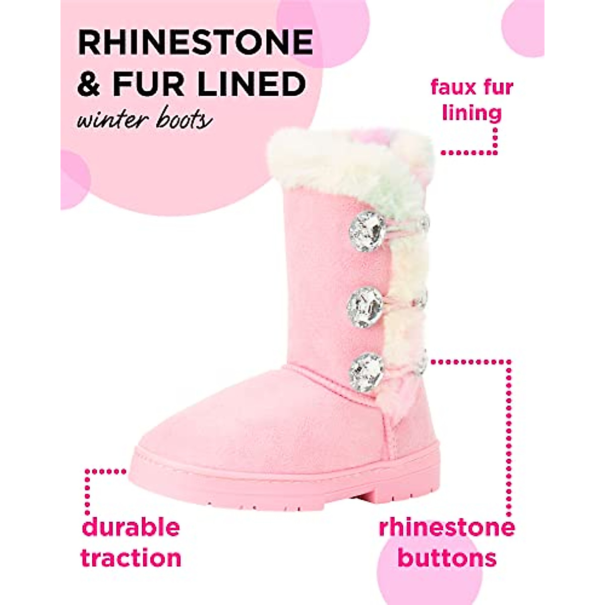 bebe Girl's Fur Lined Winter Boot with Rhinestone Details (Toddler/Little Girl/Big Girl), Size 2 Little Kid, Pink Multi