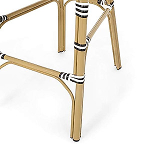 Christopher Knight Home 314450 Kinner Outdoor Barstool, Black + White + Bamboo Print Finish