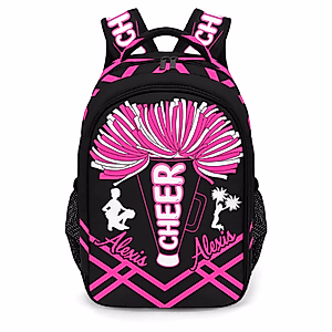 Anneunique Custom Pink Black Cheerleaders Pom Cheer Backpack Custom Name Large Capacity Shoulder Bags for Sports Party