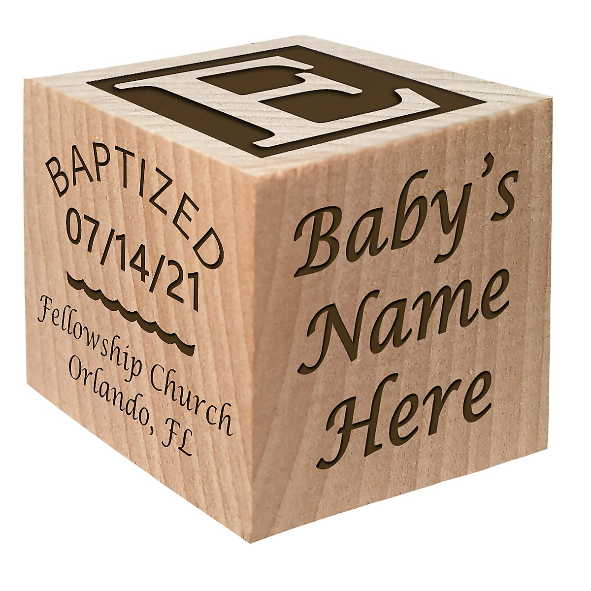Glitzby Baptism - Christening - Dedication Keepsake - Personalized Baby Block Baptizm Gift Custom Engraved Wooden Baby Block for Boy & for Girl keepsake from godparent godmother