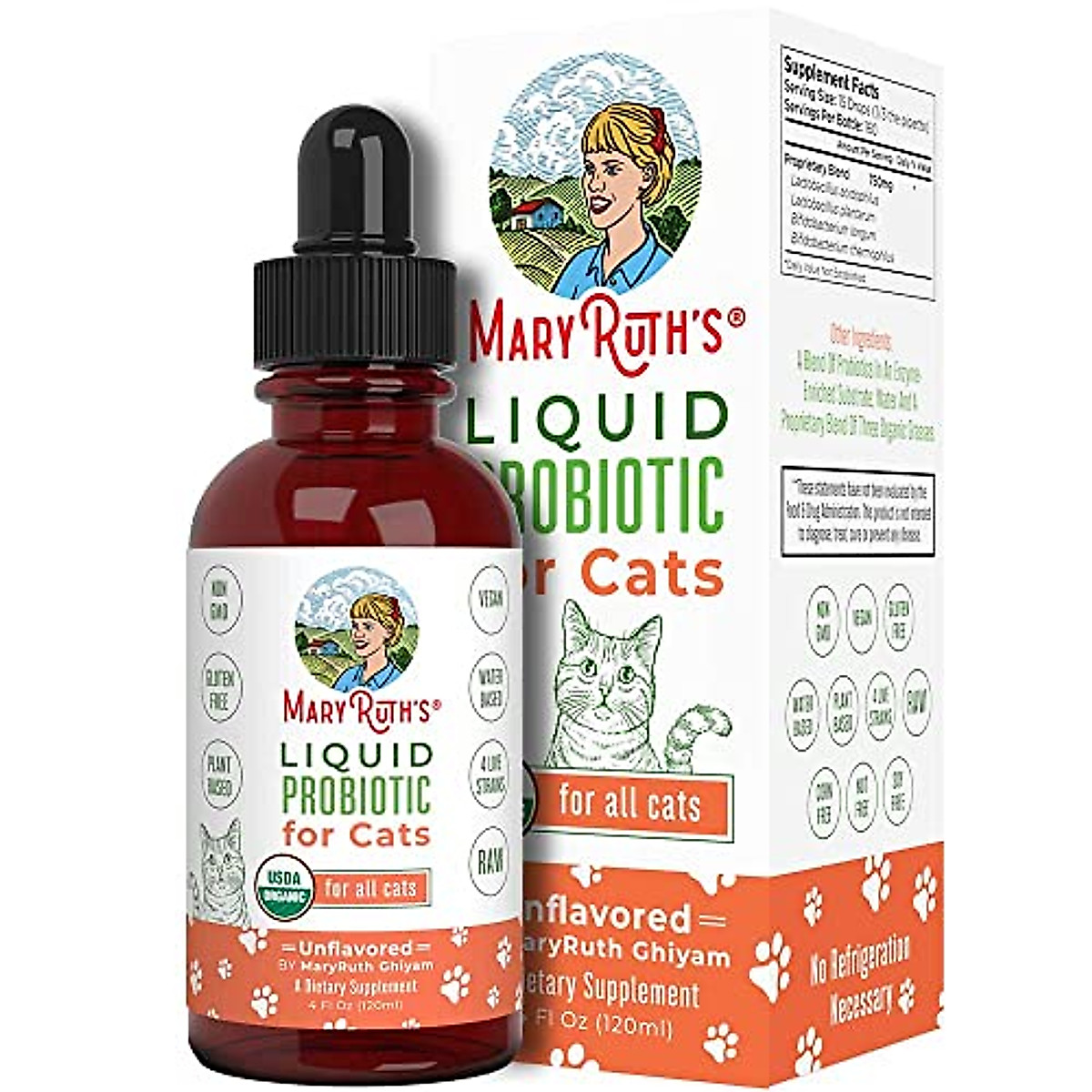 Cat Probiotic | USDA Organic Probiotic Cat | Probiotic for Cats | Cat Probiotic for Digestive Support | Supplement for Gut Health & Beneficial Bacteria | Vegan | Non-GMO | Gluten Free | 4 Fl Oz