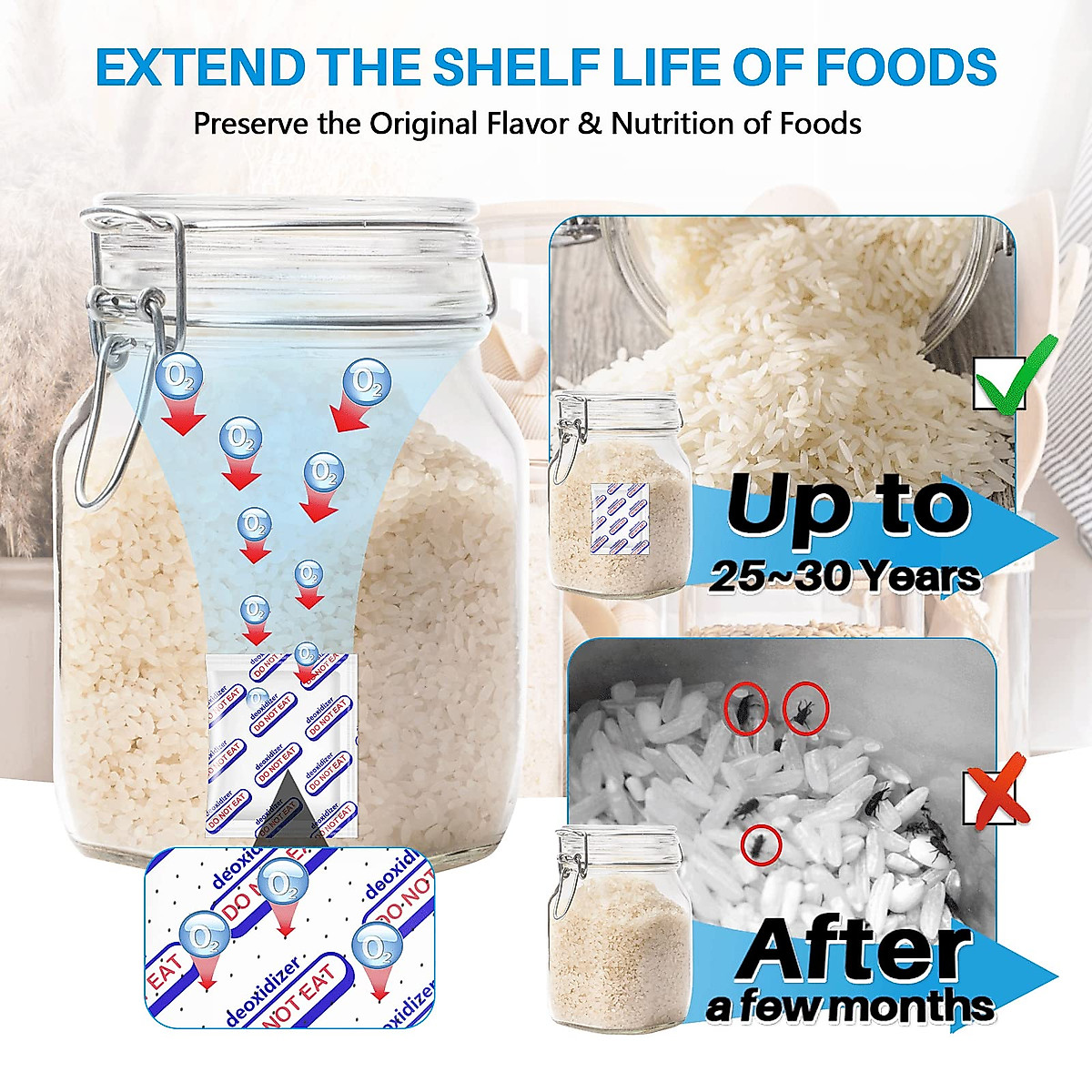 500cc Oxygen Absorbers For Food Storage Individually Wrapped 100 Pack ( 1 Pack Of 1 ) O2 Absorbers Food Grade Oxygen Absorbers for Long Term Food Storage