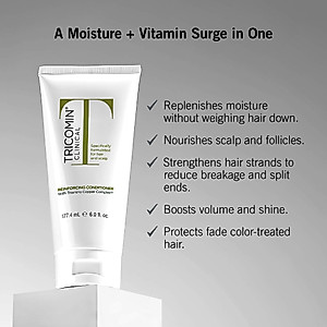 NEOVA Tricomin Reinforcing Conditioner- moisture-rich formula. Reinforce and strengthen hair to minimize strand breakage and split ends